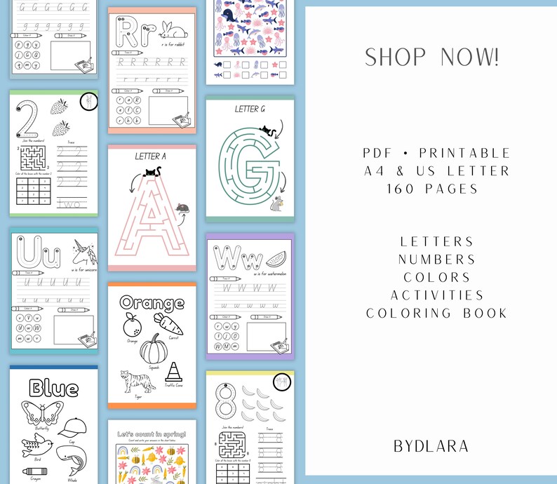 80 Pages Letters Numbers Colors Coloring Activities Bundle for - Etsy ...