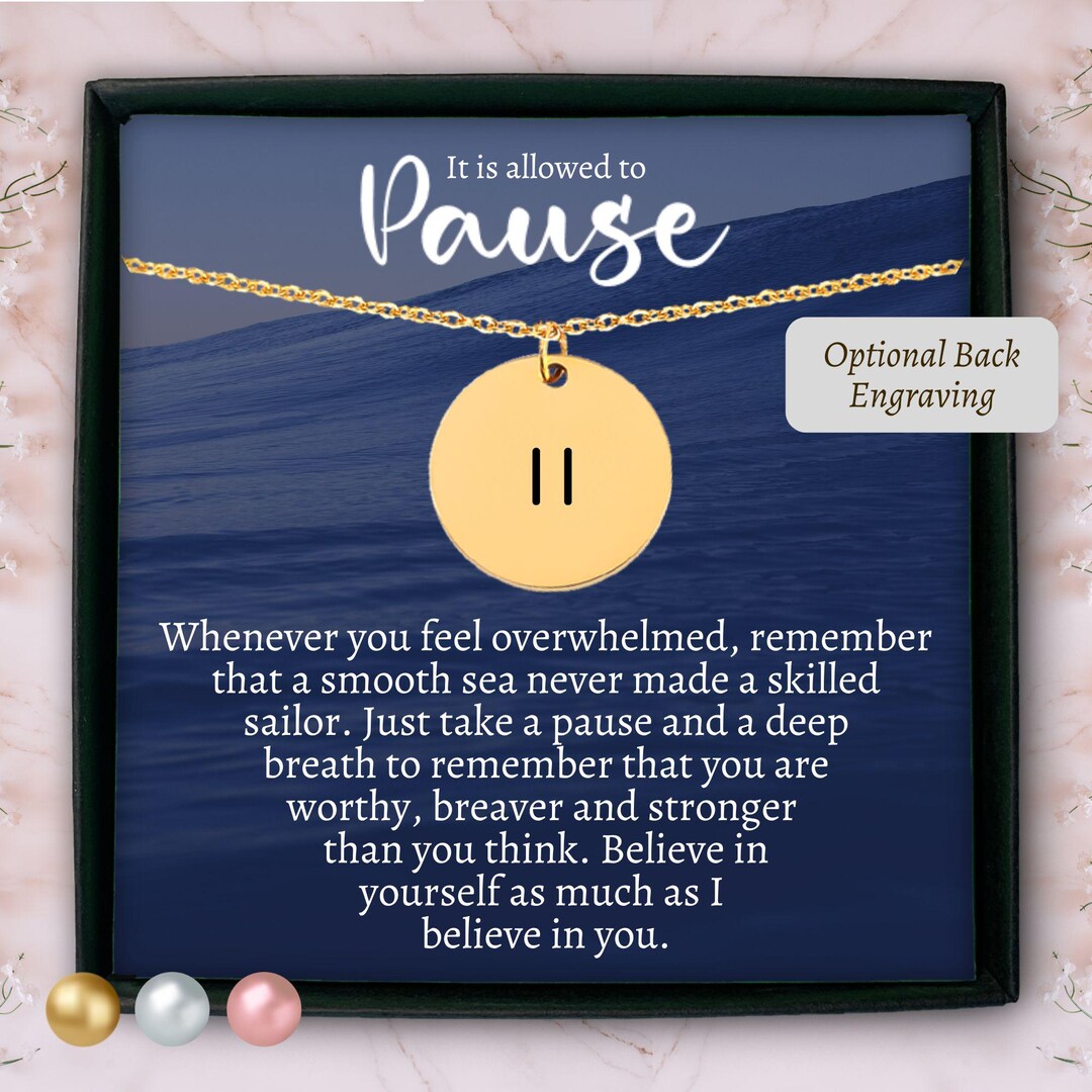 Personalized Pause Necklace, Dainty Pause Necklace, Meaningful Pause Symbol Necklace Mental ...