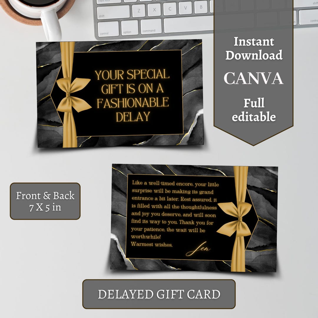 Editable Late Gift Card, Delayed Gift Certificate, Printable Card Sorry ...
