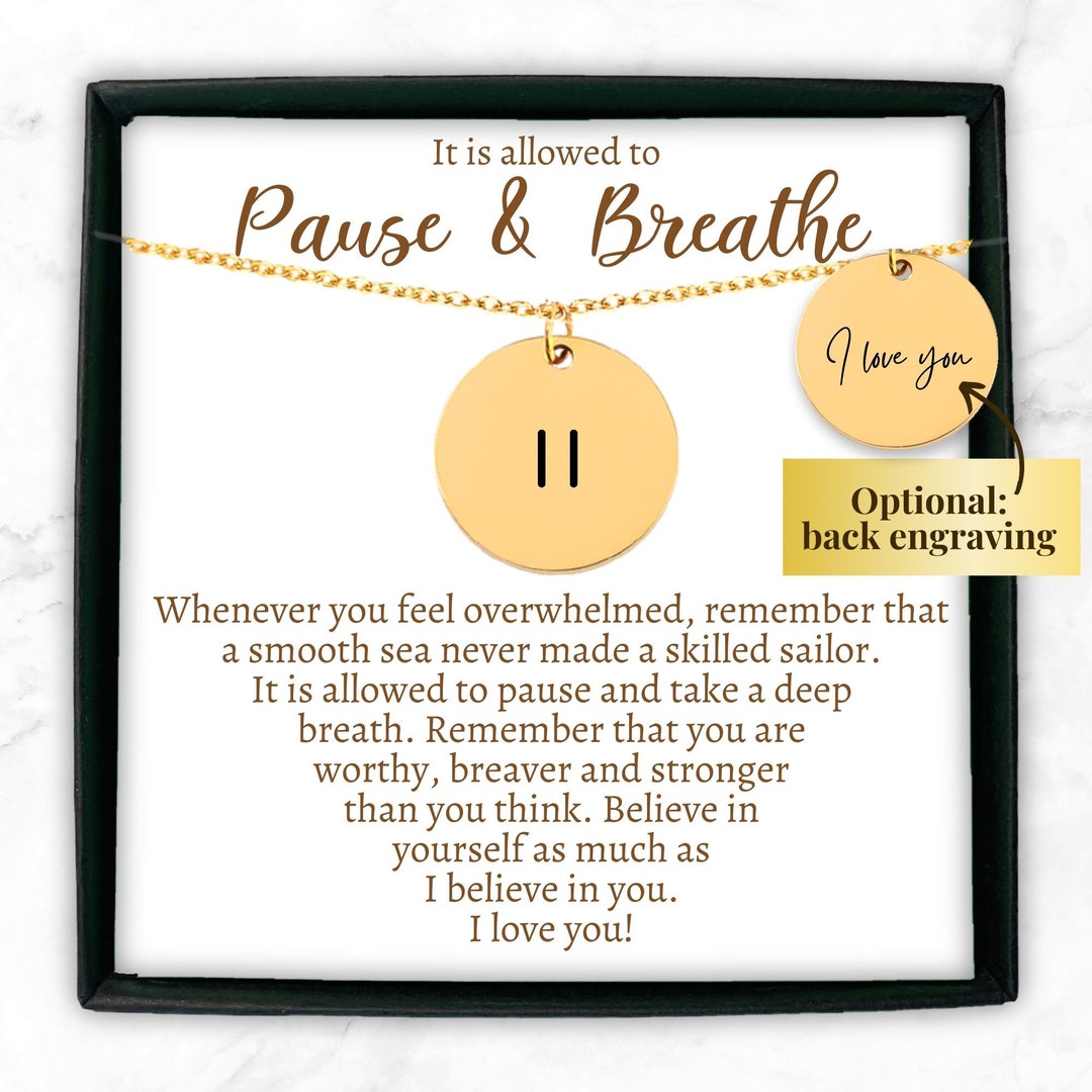 Personalized Pause Necklace Friendship Gift, Mental Health Jewelry ...