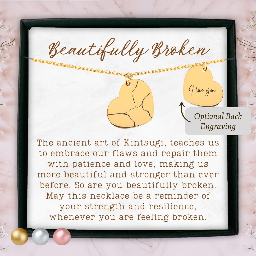 Personalized Kintsugi Heart Necklace, You Are Beautifully Broken ...