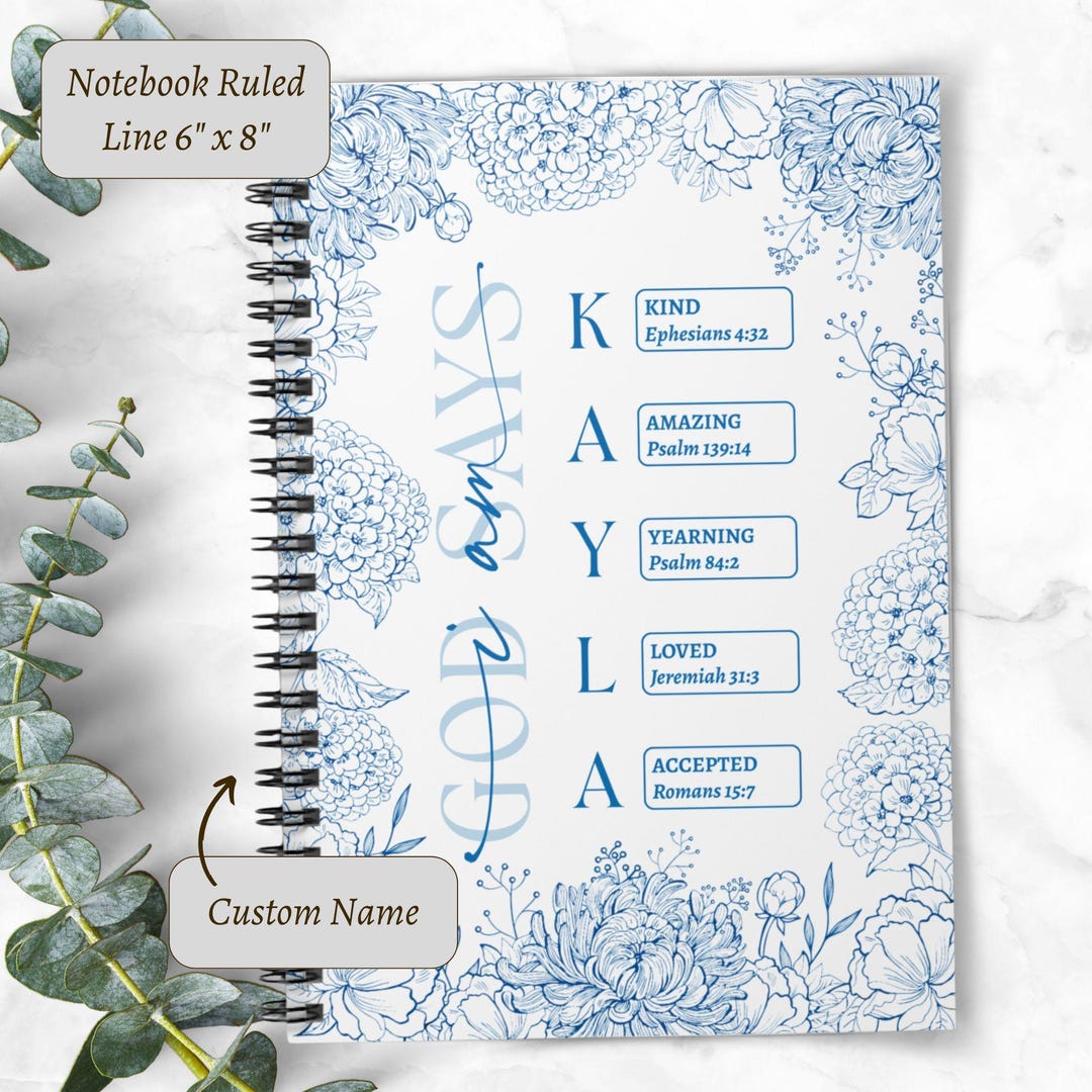 Personalized Name in Bible Verses God Says You Are Spiral Notebook Gift ...