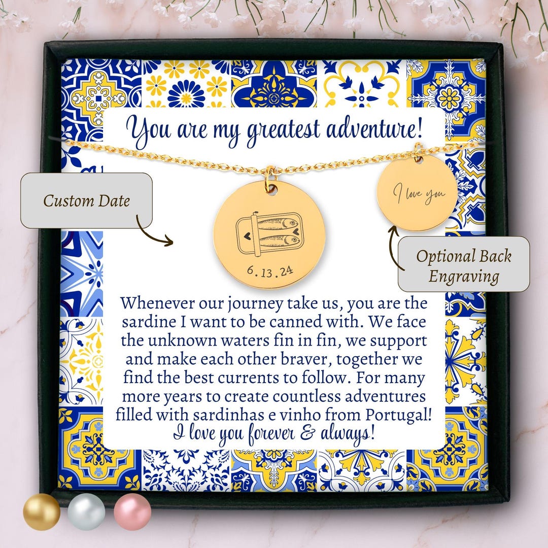 Personalized Sardines Necklace Anniversary Gift Custom Date Necklace ...