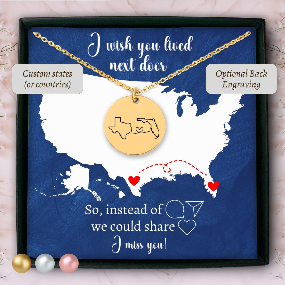 Personalized States Map Necklace Long Distance Relationship Gift for ...