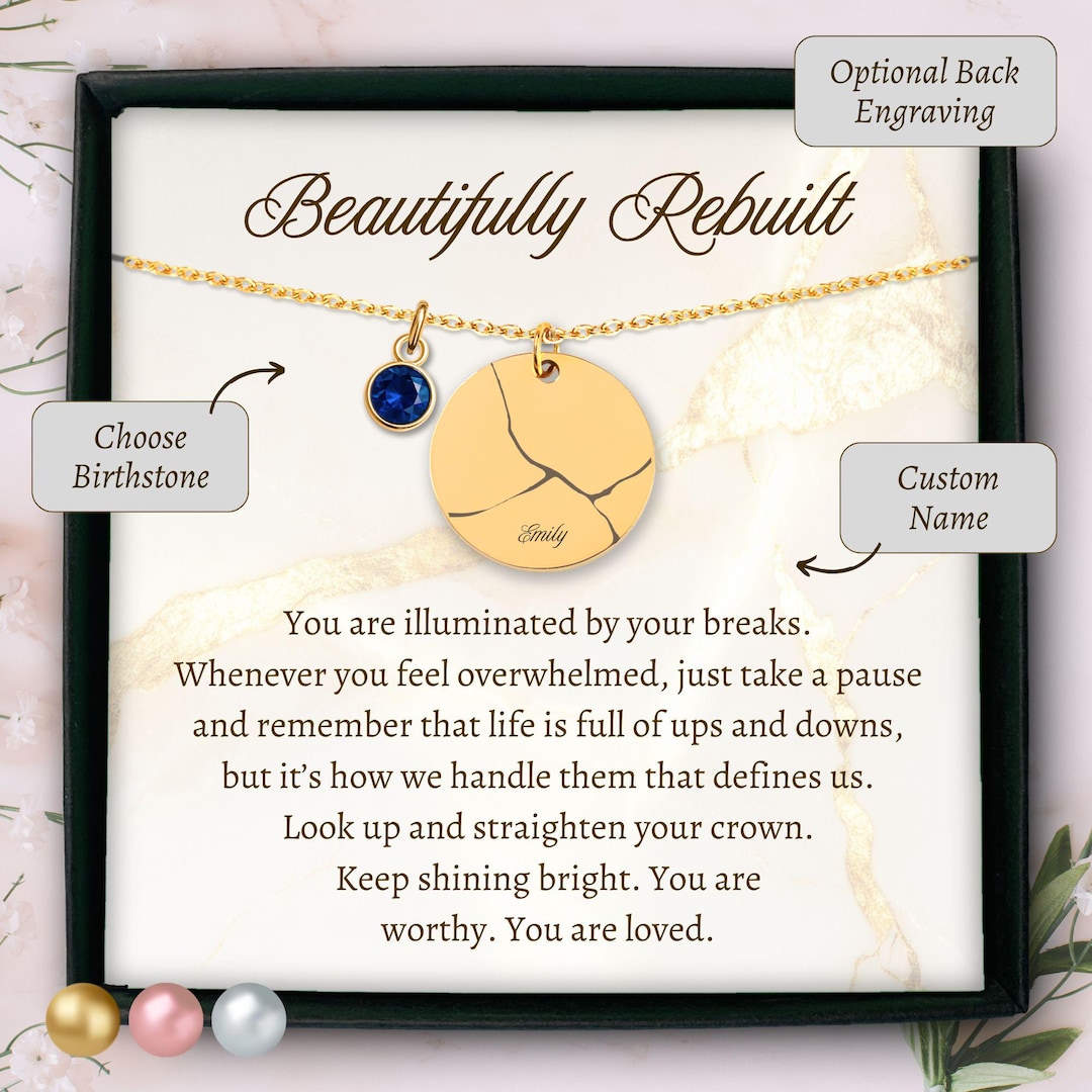 Personalized Name Kintsugi Necklace Birthstone Inspiring Gift for ...