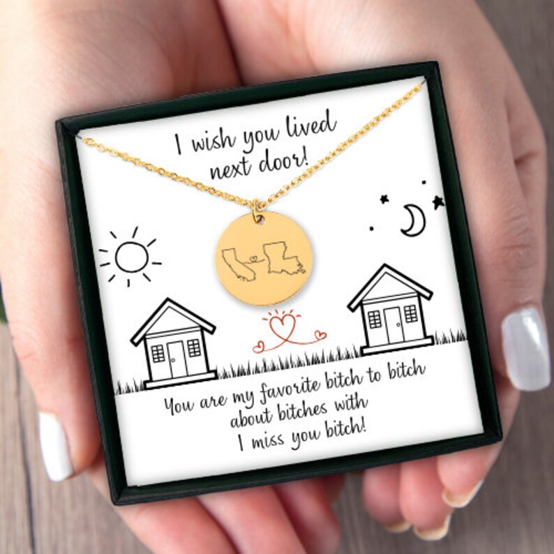 Personalized States Engraved Necklace Long Distance Friendship Gift for ...