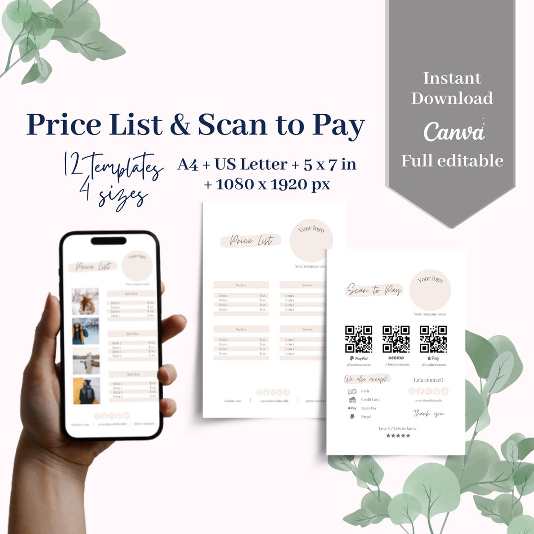 Price List Template and Scan to Pay Template Price List - Etsy