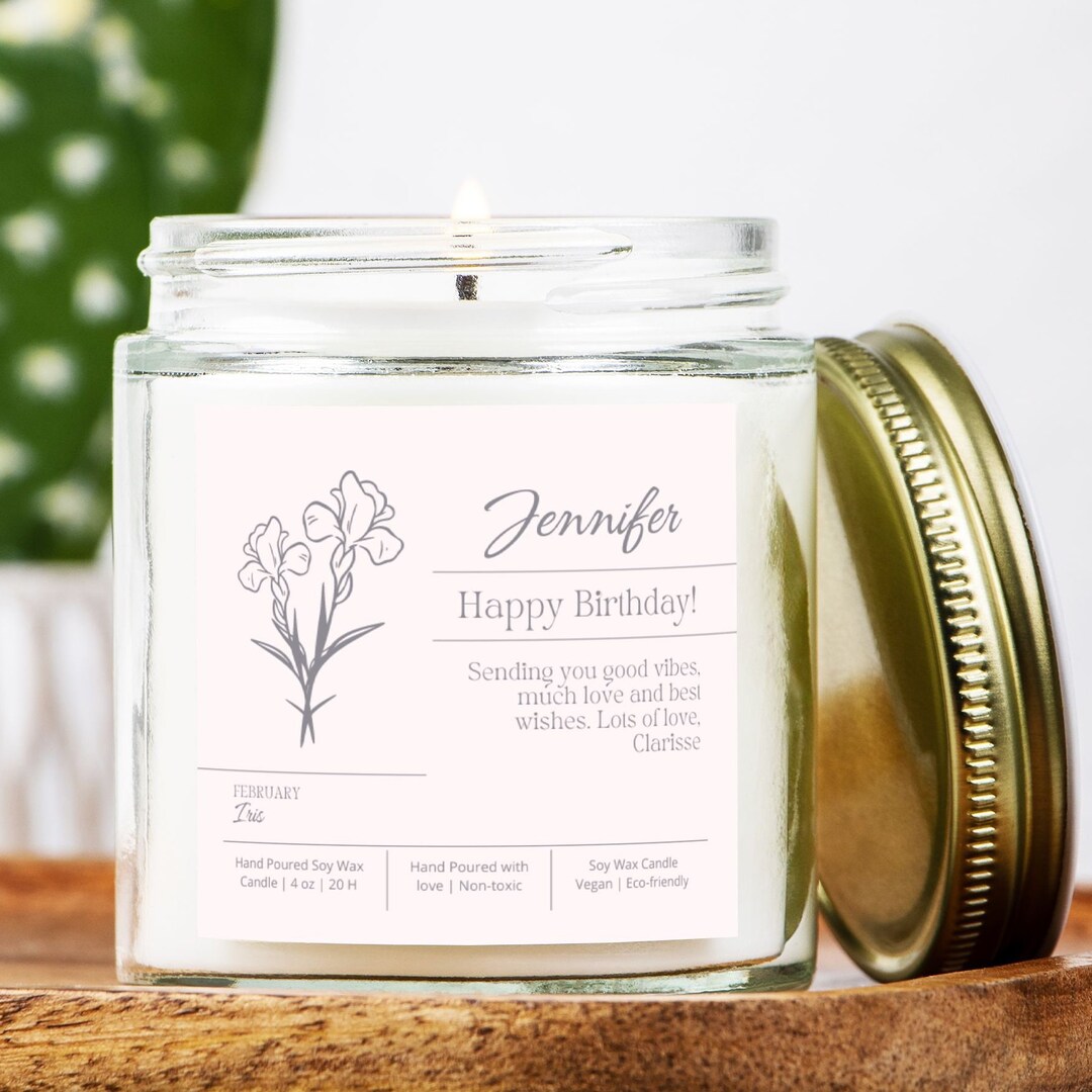 Personalized Birth Flower Candle Birthday Gift for Her, Custom Name ...