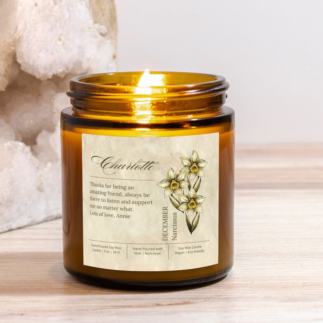 Personalized Vintage Style Birth Flower Candle Custom Name and Message ...