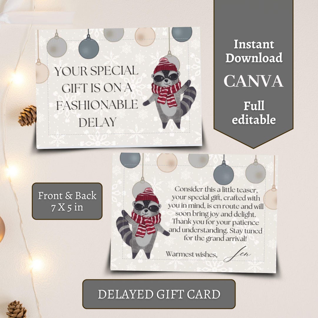 Edit Yourself Template Late Present Notice, Printable Delayed Gift ...