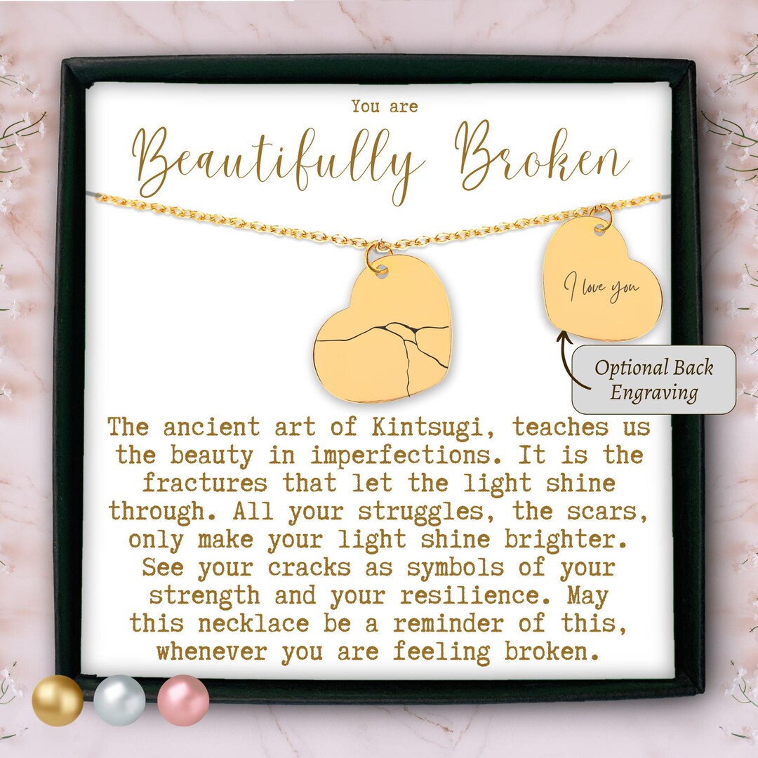 Personalized Kintsugi Heart Necklace, Beautifully Broken Necklace ...
