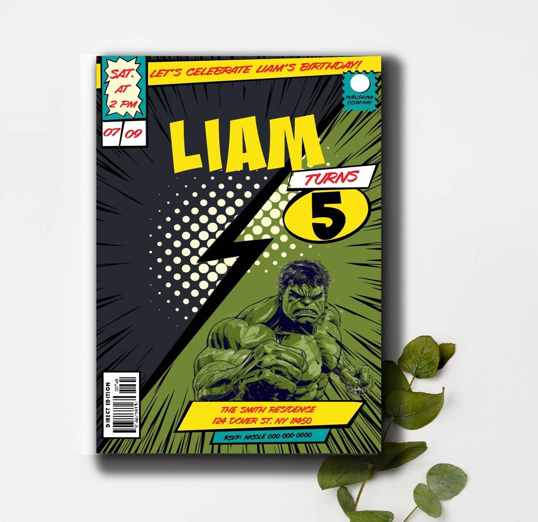 Hulk Comic Book Cover Themed Birthday Invitation Ready to - Etsy