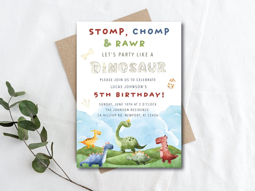 Stomp Chomp & Rawr Party Like A Dinosaur Watercolor Birthday - Etsy