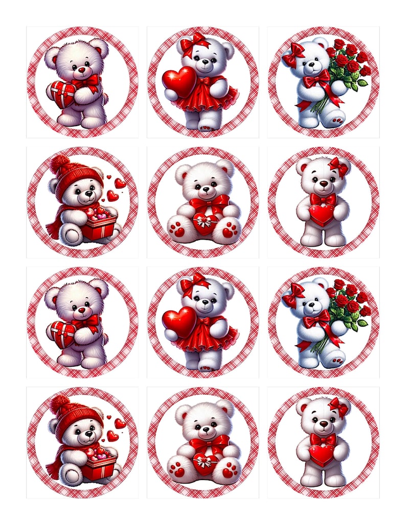 Pre-cut Edible Cupcake Toppers Valentine Animals, Wafer Paper or Sugar ...