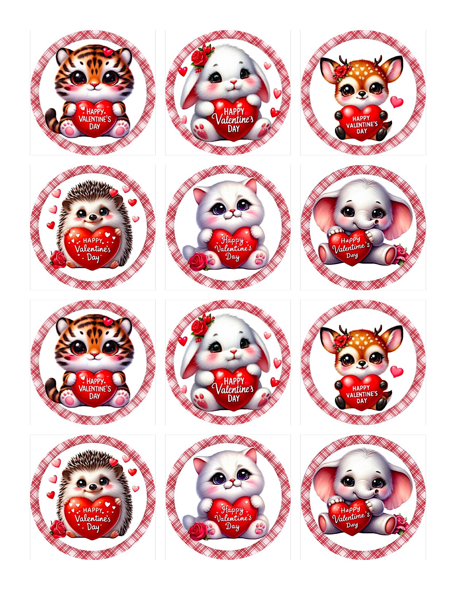Pre-cut Edible Cupcake Toppers Valentine Animals, Wafer Paper or Sugar ...