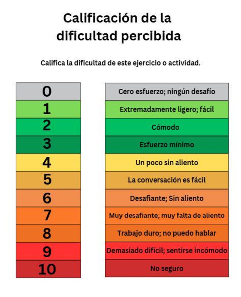 Borg Rating of Perceived Exertion. Modified Borg. English and Spanish ...
