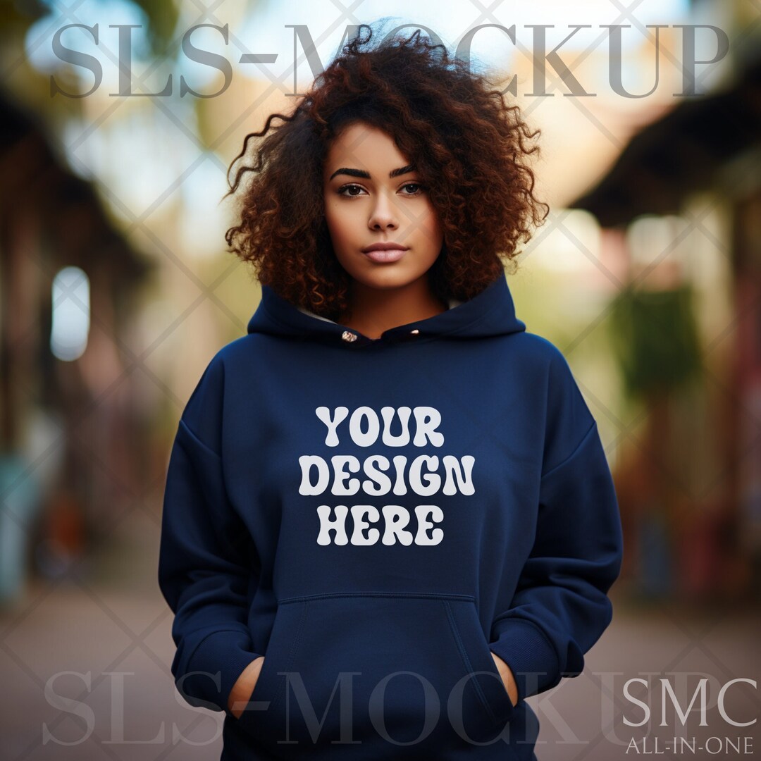 Gildan 18500 Navy Mockup Gildan 18500 Hoodie Mockup Woman Model Gildan ...