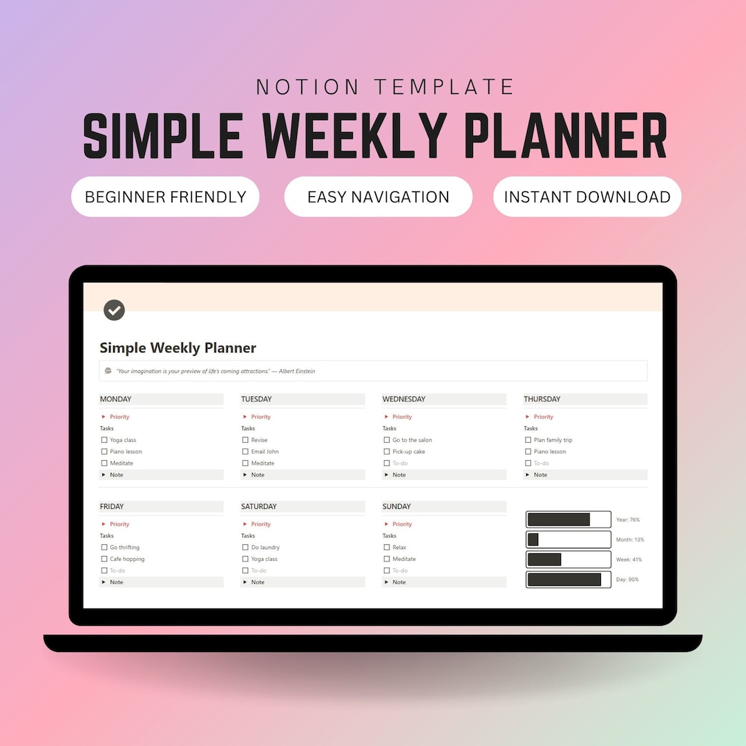 Notion Template: Weekly Planner Digital Weekly Planner - Etsy