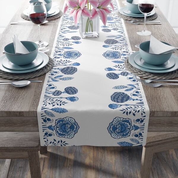 Blue Table Runner - Etsy