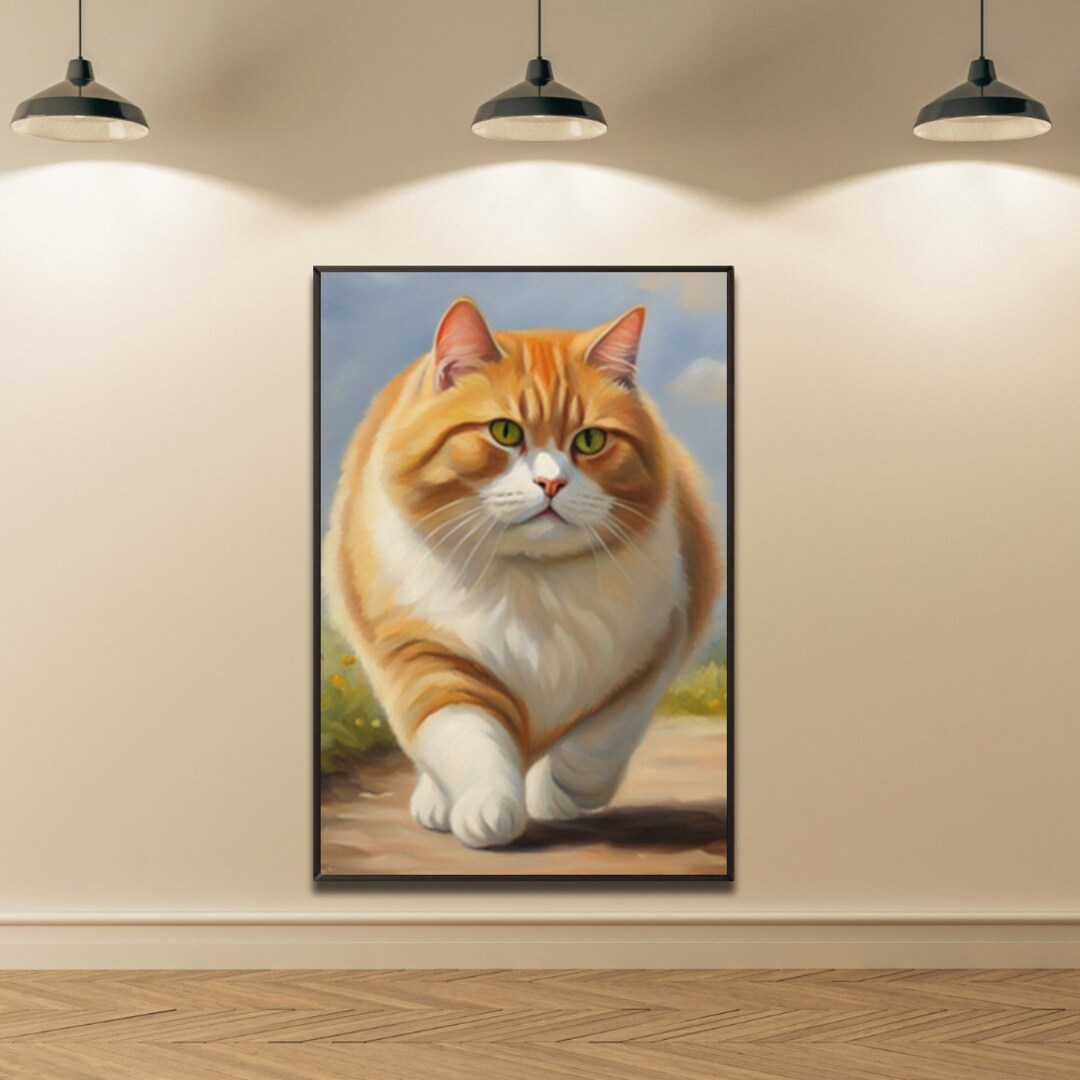Chubby Cat's Stroll, Printable Digital Wall Art, Living Room, Home ...