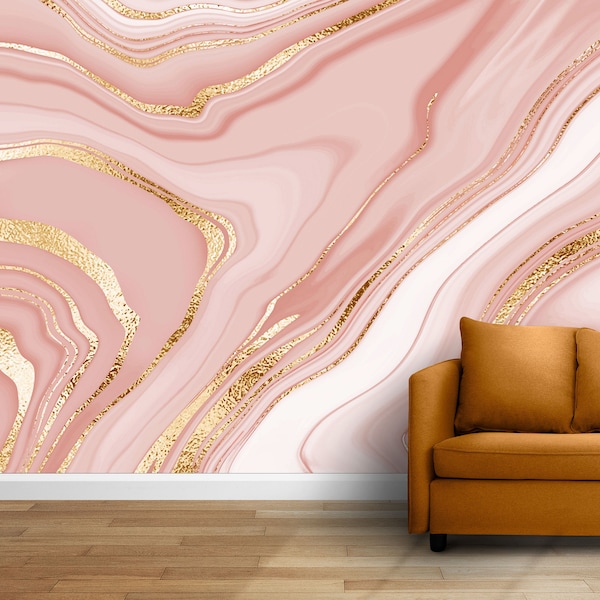 Pink and Gold Marble Wallpaper - Etsy