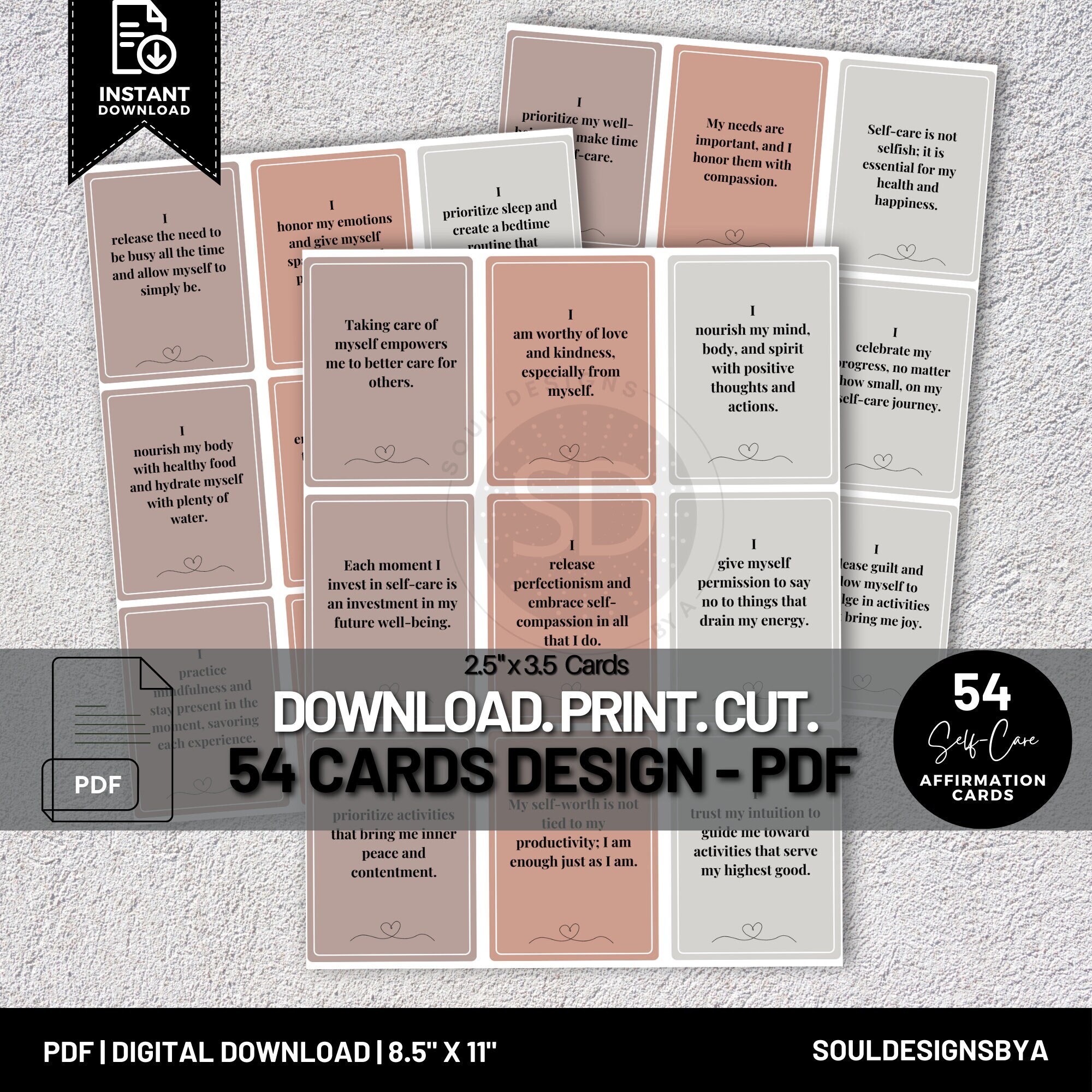 Self-care Affirmation Cards, 54 Affirmation Cards, Digital Download ...