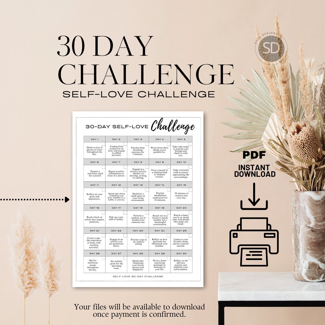 30 Day Self-love Printable Challenge PDF Download, Instant Digital ...