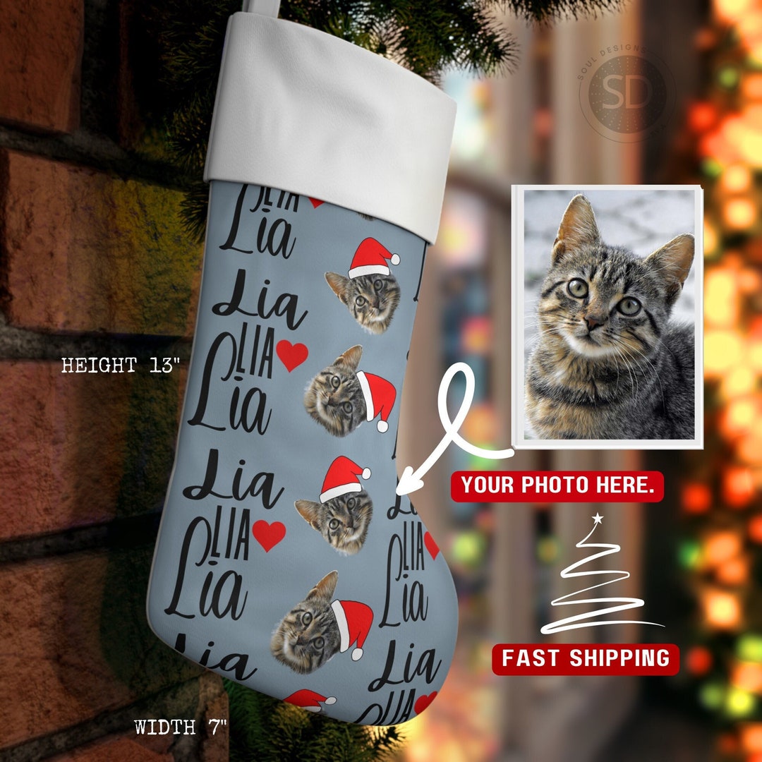 Stocking Pet Cat Face Custom, Personalized Christmas Stocking, Custom ...