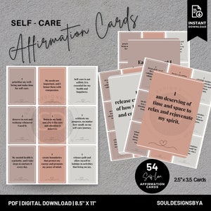 Self-care Affirmation Cards, 54 Affirmation Cards, Digital Download ...
