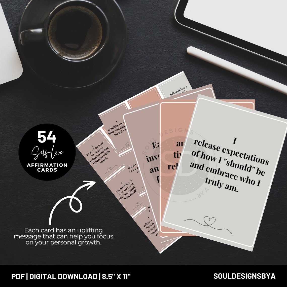 Self-care Affirmation Cards, 54 Affirmation Cards, Digital Download ...