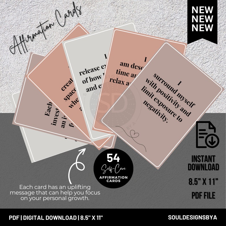 Self-care Affirmation Cards, 54 Affirmation Cards, Digital Download ...