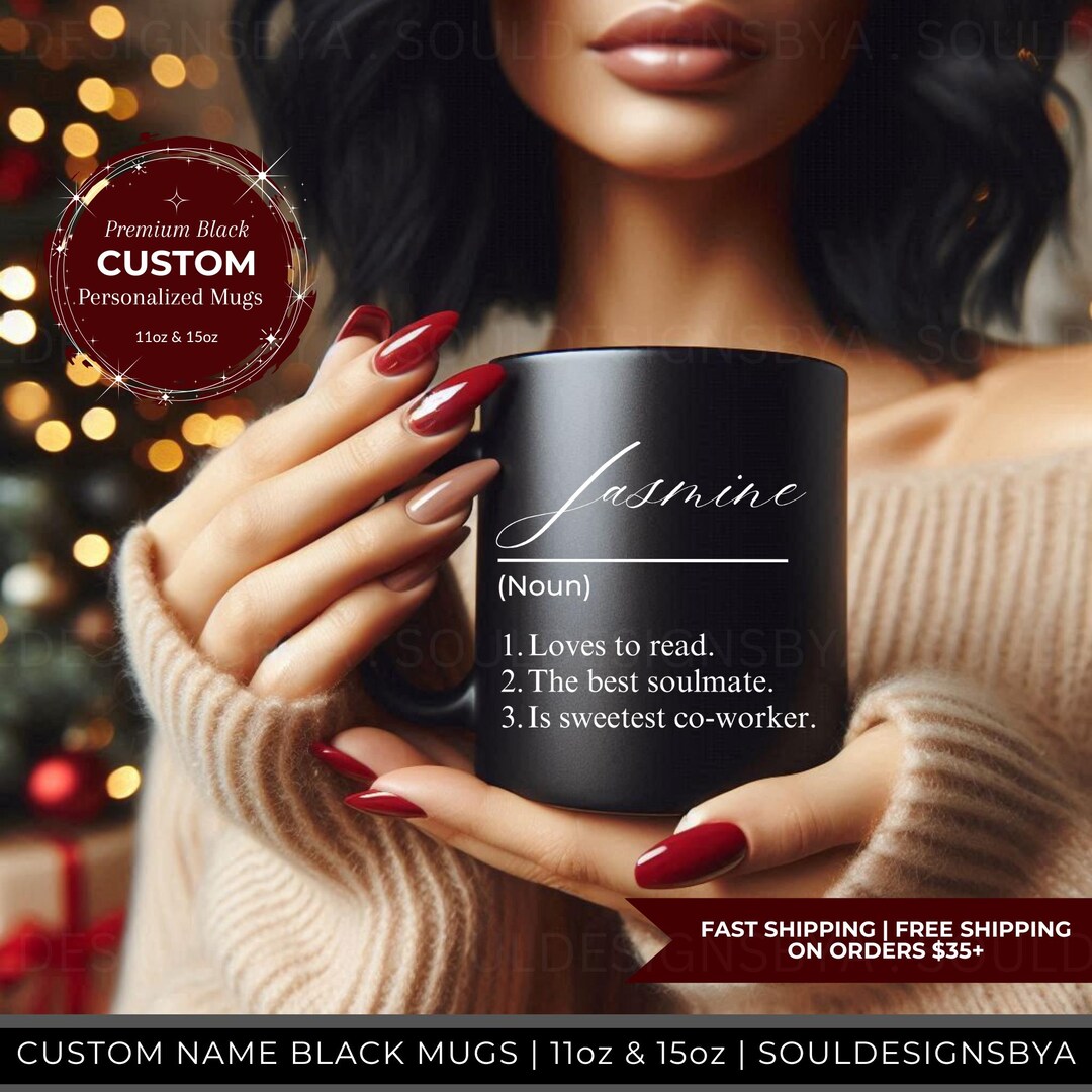 Personalized Name Definition Mug: Custom Black Ceramic Coffee Cup - Etsy