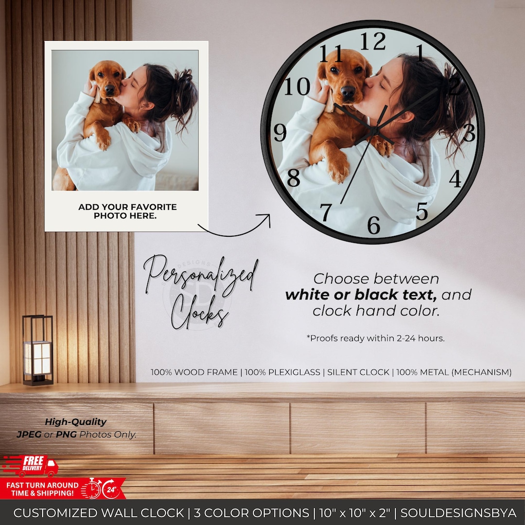 Personalized Pet Photo Clock: Custom Dog Cat Memorial, Wood Frame - Etsy