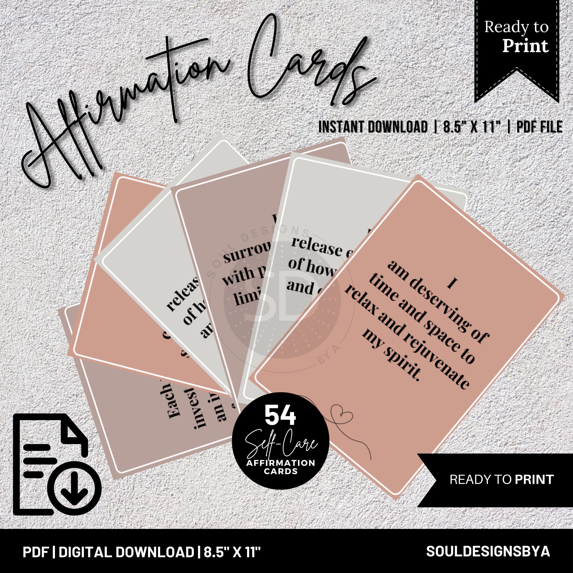 Self-care Affirmation Cards, 54 Affirmation Cards, Digital Download ...