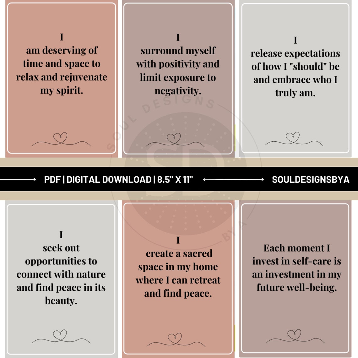 Self-care Affirmation Cards, 54 Affirmation Cards, Digital Download ...
