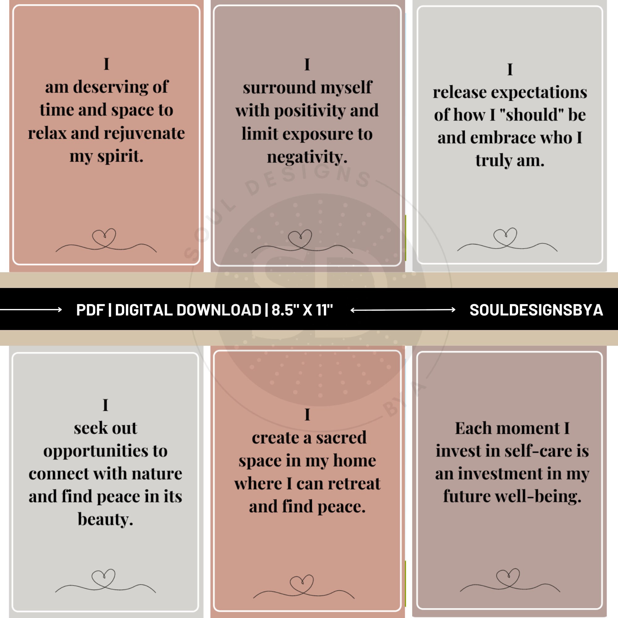 Self-care Affirmation Cards, 54 Affirmation Cards, Digital Download ...