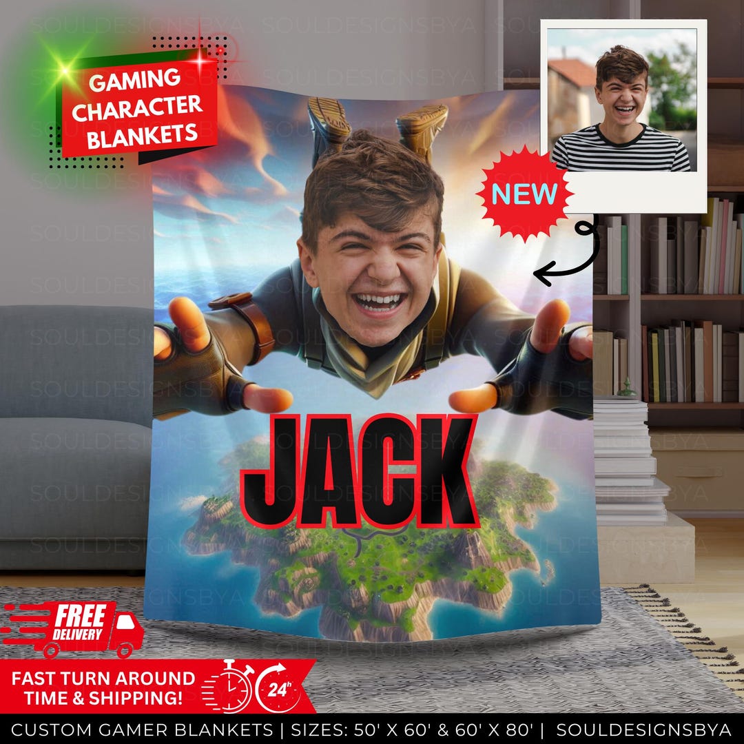 Custom Face Photo Gaming Blanket, Cozy Fleece Throw for Gaming ...