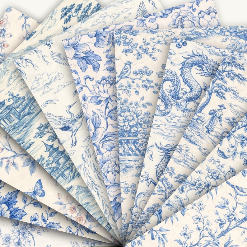 Classic Chinoiserie Digital Paper Pack | Blue Toile Seamless Patterns ...