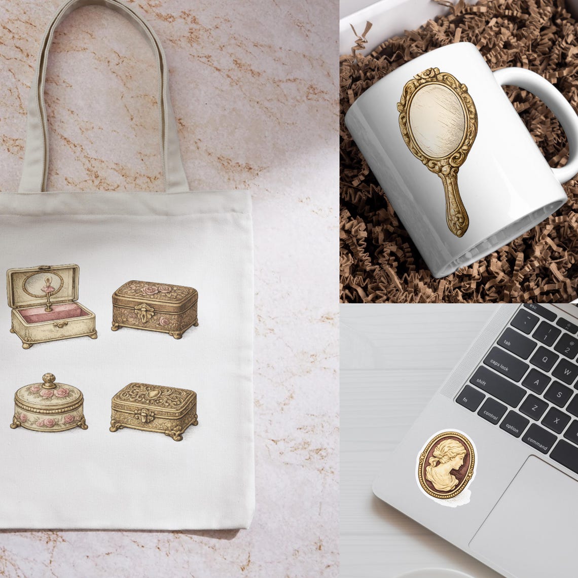 Vintage Jewelry Box Clip Art Bundle | Antique Victorian Trinket PNG ...