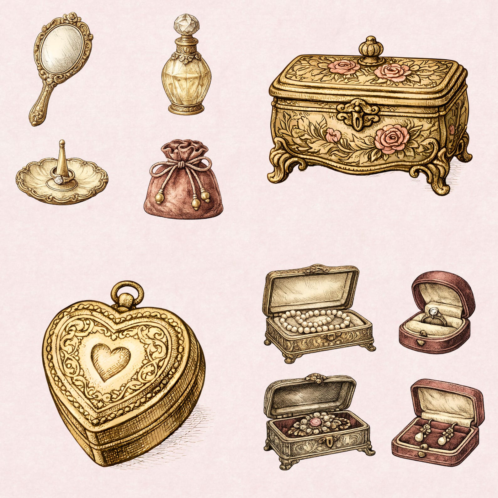 Vintage Jewelry Box Clip Art Bundle | Antique Victorian Trinket PNG ...