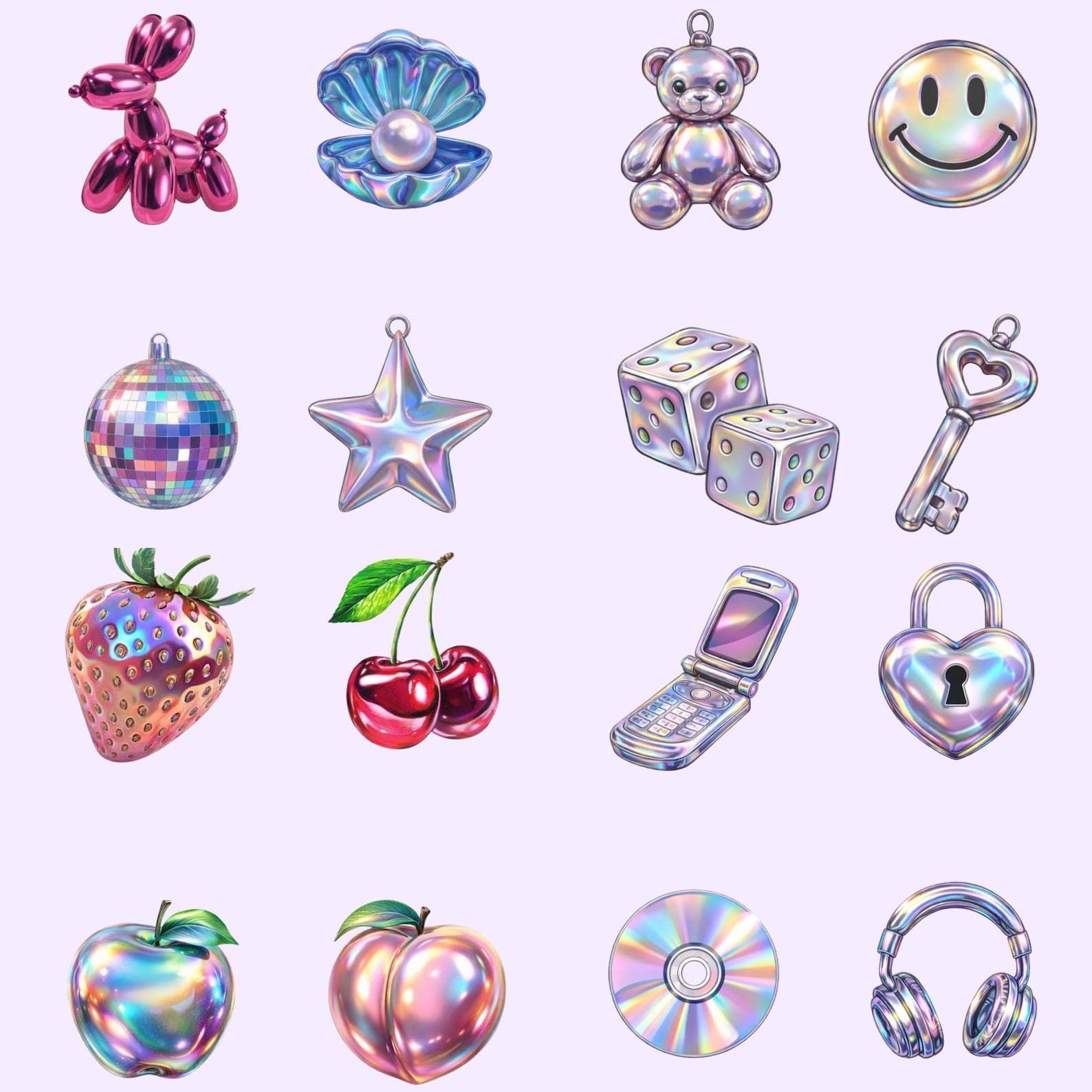 Y2K Chrome Clip Art Bundle | Holographic 2000s Graphics (digital ...