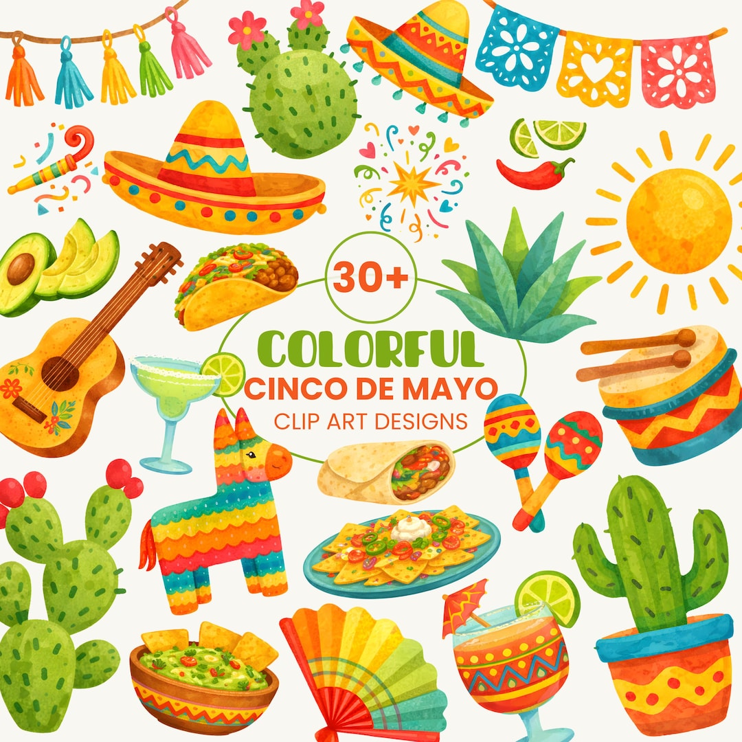 Cinco De Mayo Clip Art Bundle | Colorful Fiesta Graphics PNG | Sticker ...