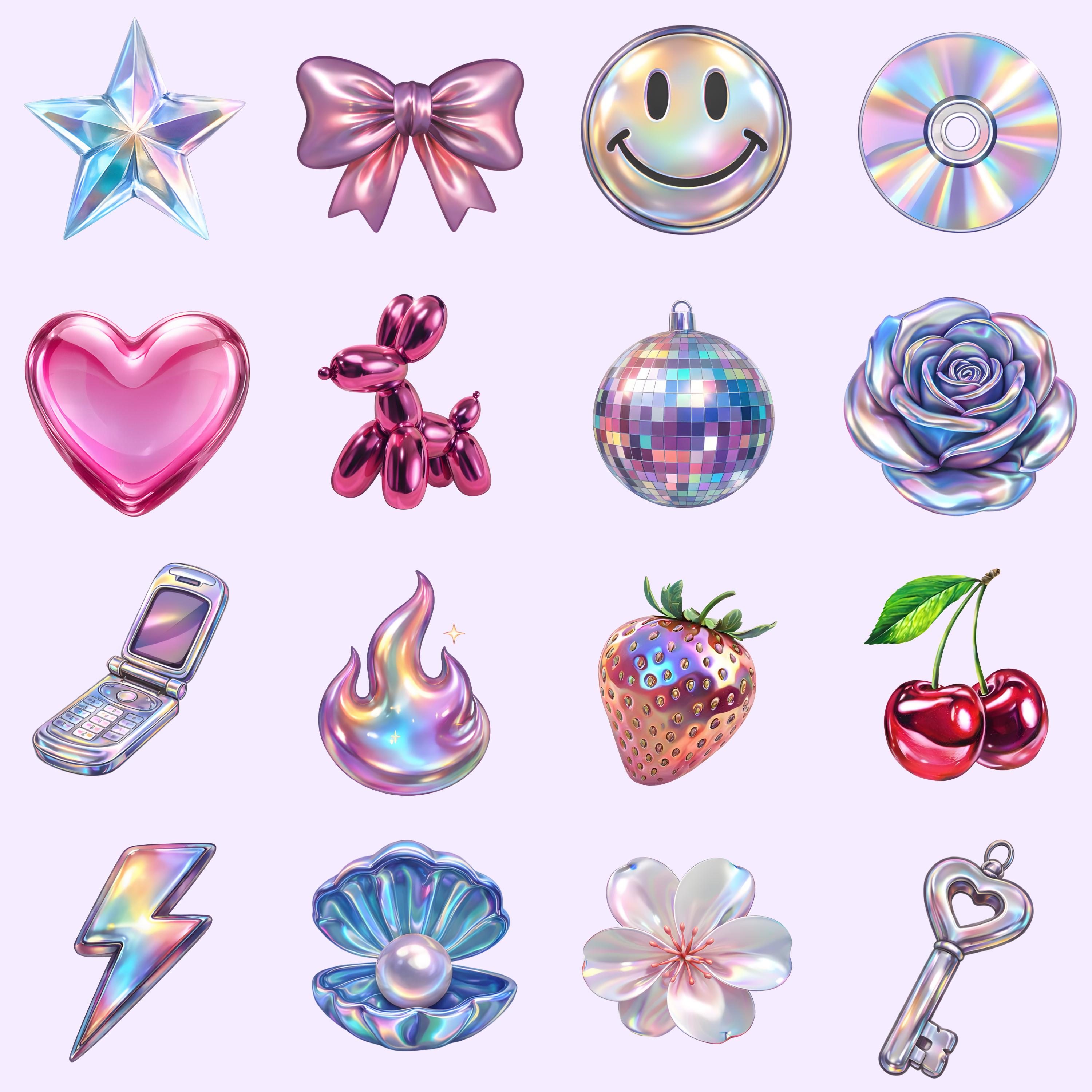 Y2K Chrome Clip Art Bundle | Holographic 2000s Graphics (digital ...