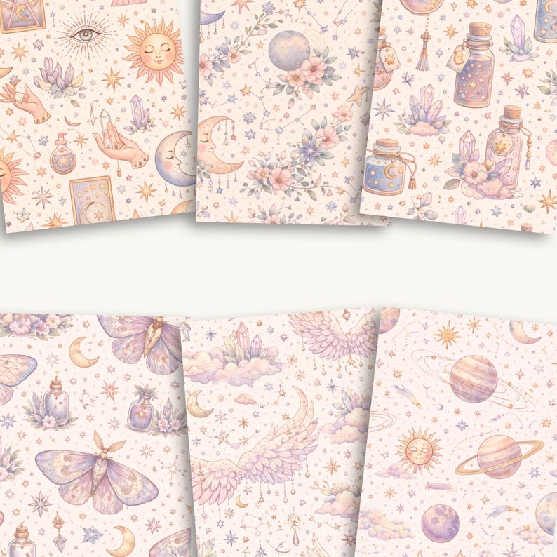 Pastel Celestial Digital Paper Pack | 12 Seamless Astrology & Moon ...