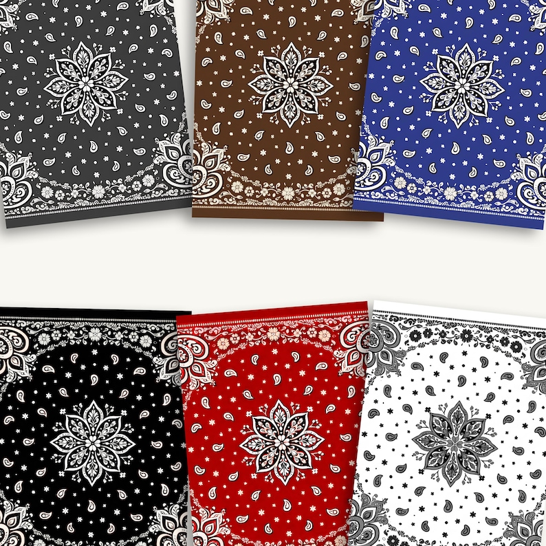Classic Bandana Digital Paper Pack | Paisley Patterns, Western ...