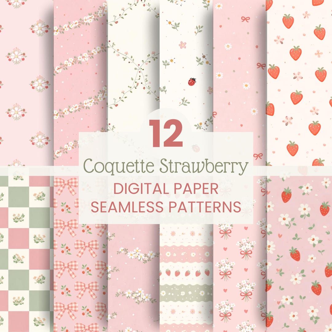Strawberry Coquette Digital Paper | Cottagecore Seamless Patterns ...