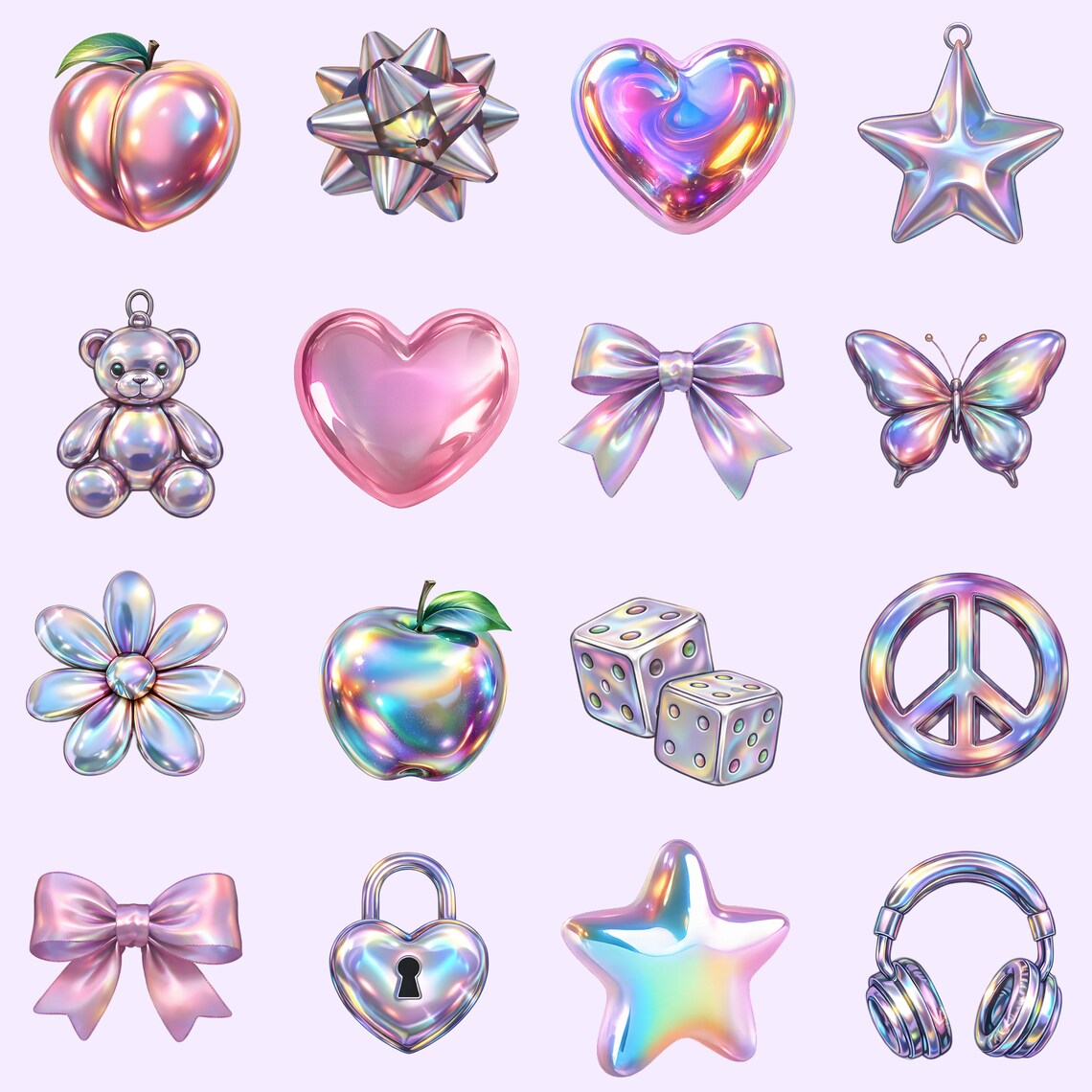 Y2K Chrome Clip Art Bundle | Holographic 2000s Graphics (digital ...