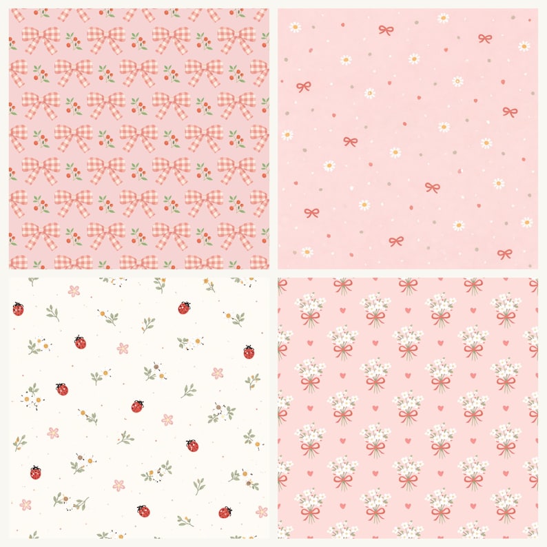 Strawberry Coquette Digital Paper | Cottagecore Seamless Patterns ...