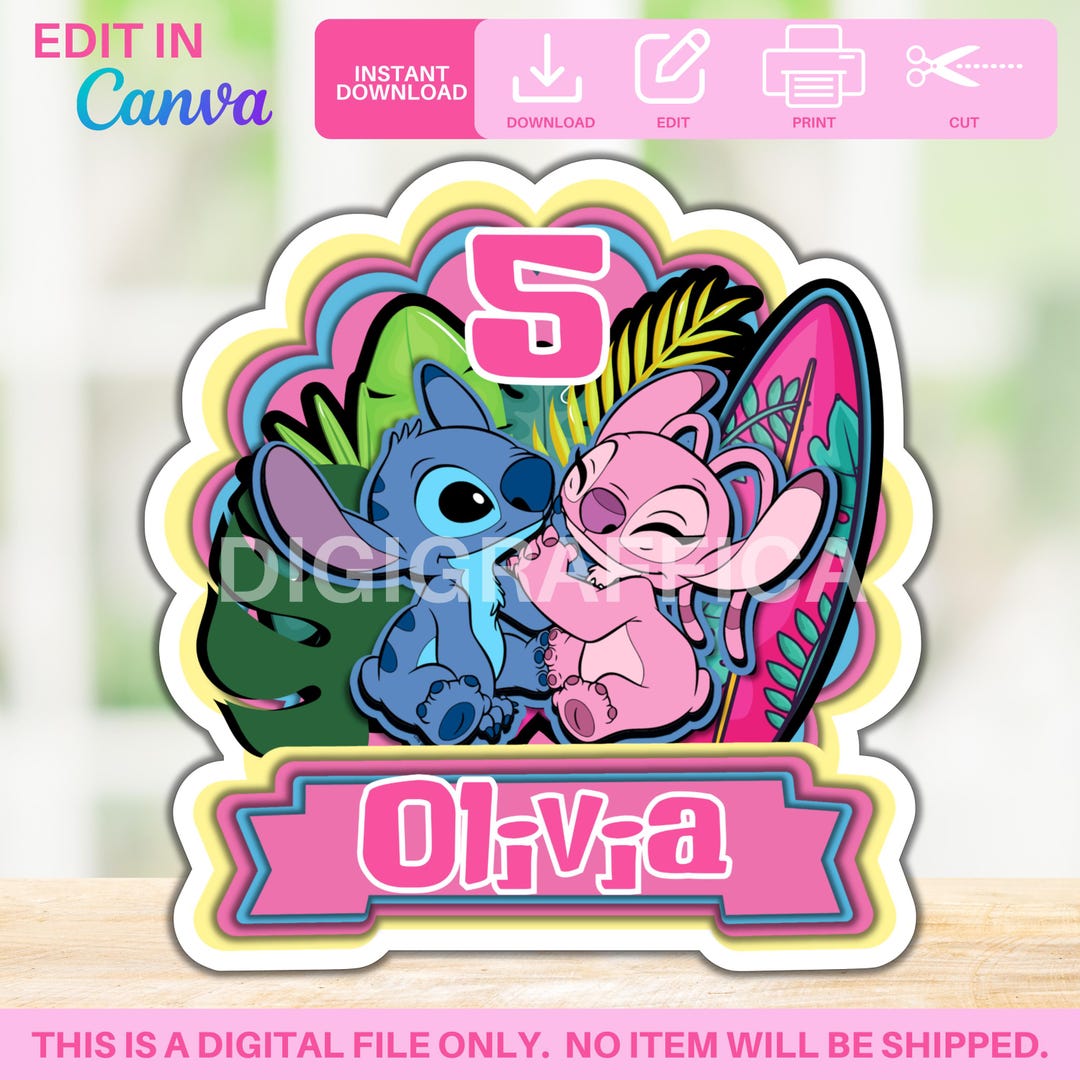 3D Style One Layer Stitch Angel Digital Cake Topper Template | Edit in ...