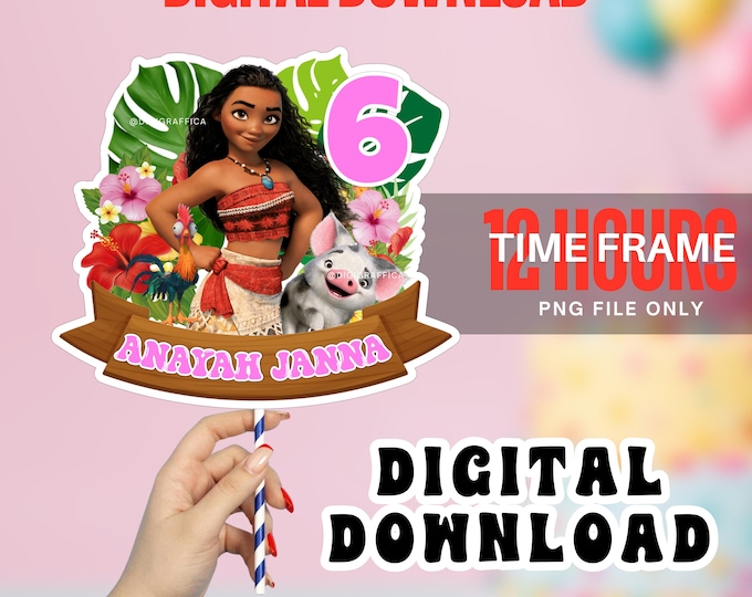Editable Moana Cake Topper, Printable Moana Birthday Cake Topper ...